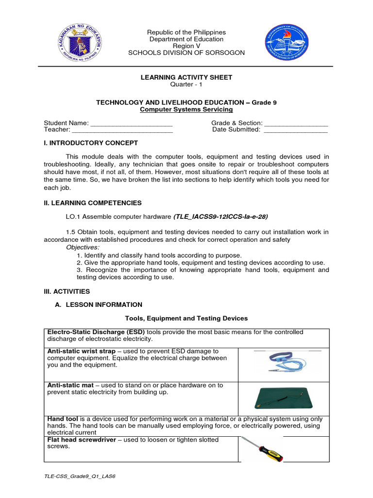 Tle-Css Grade9 q1 Las6 | PDF | Electrostatic Discharge | Electricity