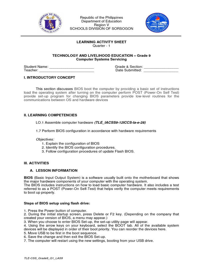 Tle-Css Grade9 q1 Las9 | PDF | Bios | Booting