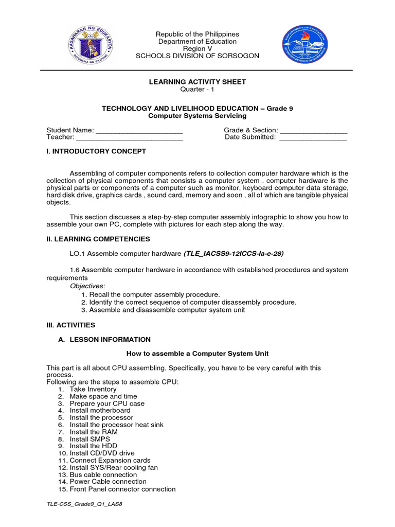 Tle-css Grade9 q1 Las8 | PDF | Computer Hardware | Computer Data Storage