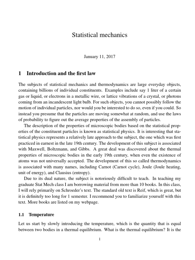 Gleb Finkelstein-Statistical Mechanics | PDF | Temperature | Gases