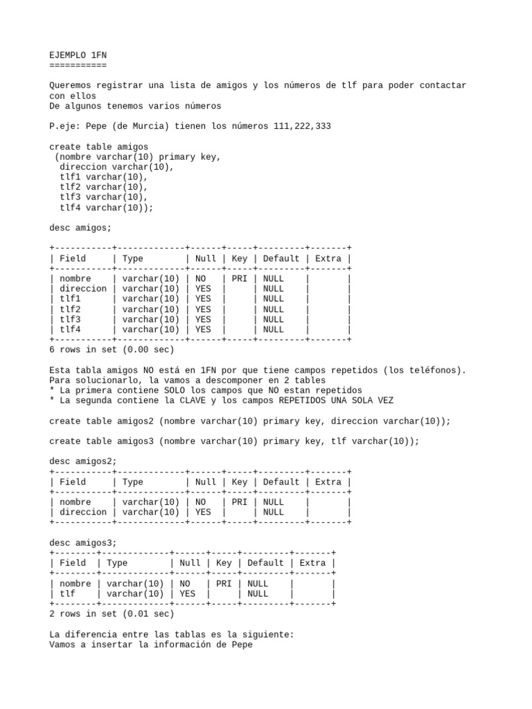 Ejemplo Obtencion 1FN - SQL | PDF | Informática | SQL