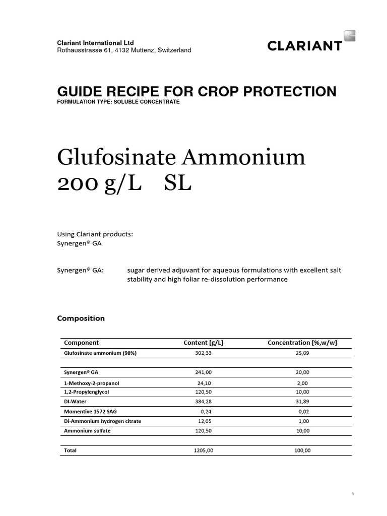 Guide Recipe - Glufosinate 200 SL | PDF | Chemistry | Physical Sciences