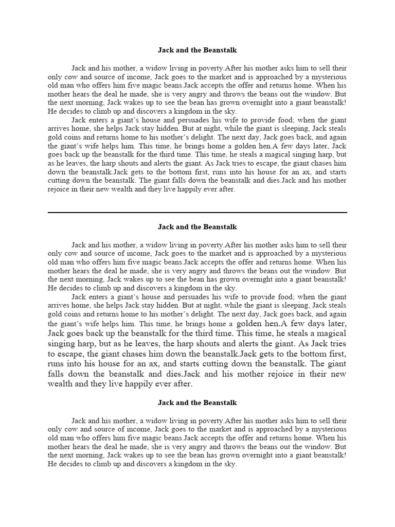 Jack and The Beanstalk | PDF | Cinderella | Jack And The Beanstalk