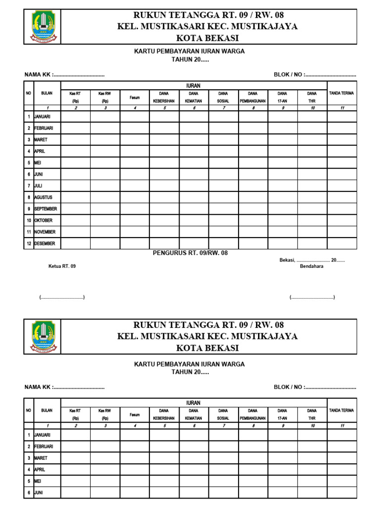 Kartu Iuran RT 09 RW 08 | PDF