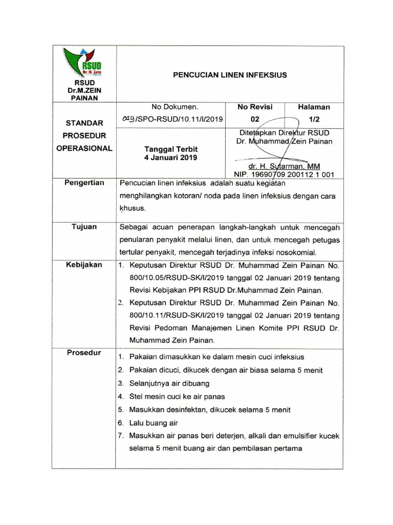 Spo Pencucian Linen Infeksius 2019 | PDF