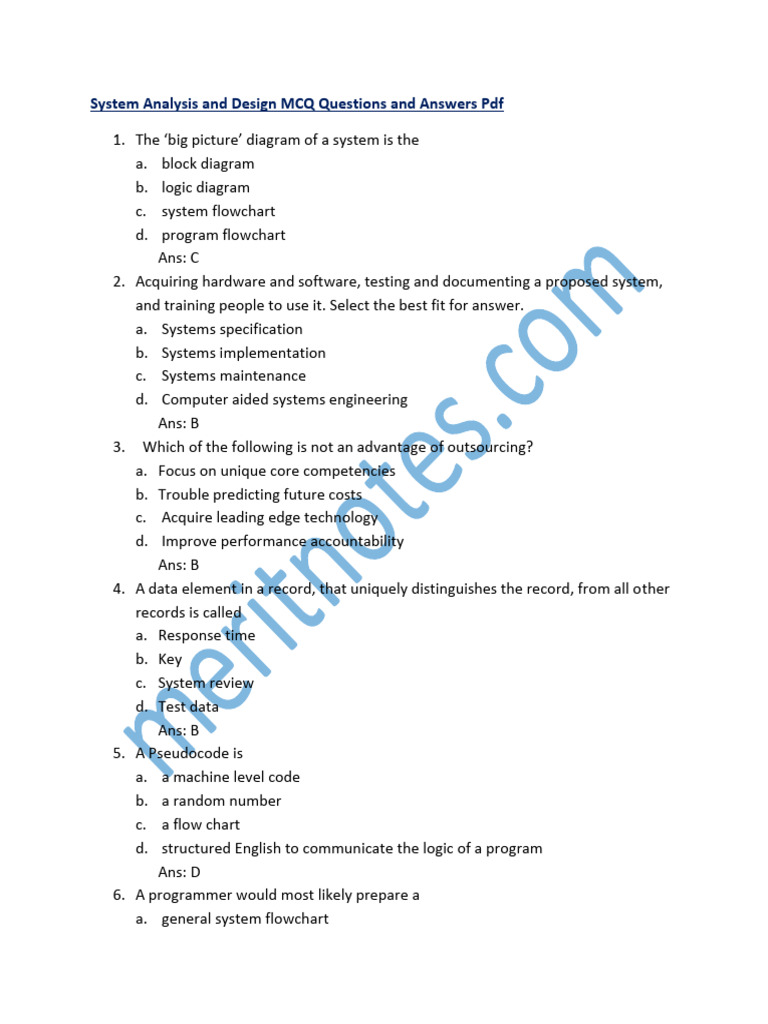 System Analysis Design MCQ Questions | PDF