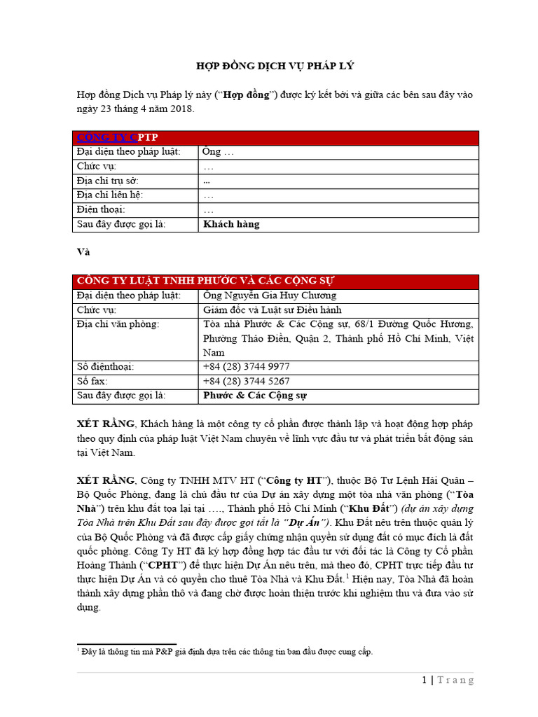 Tien Phat - Legal Services Agreement V00 PP00 | PDF