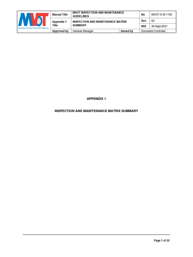 MVOT Inspection & Maintenance Matrix | PDF | Mechanical Engineering ...