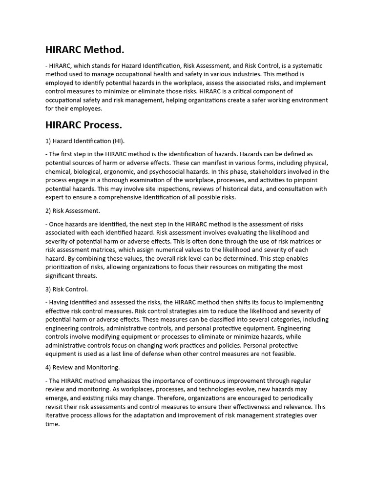 HIRARC Method | Download Free PDF | Risk | Occupational Safety And Health