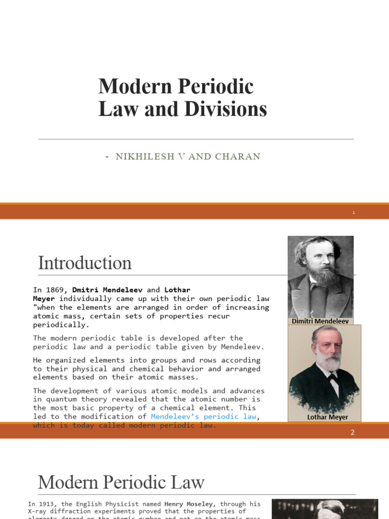 Modern Periodic Law and Divisions | PDF | Periodic Table | Chemical ...