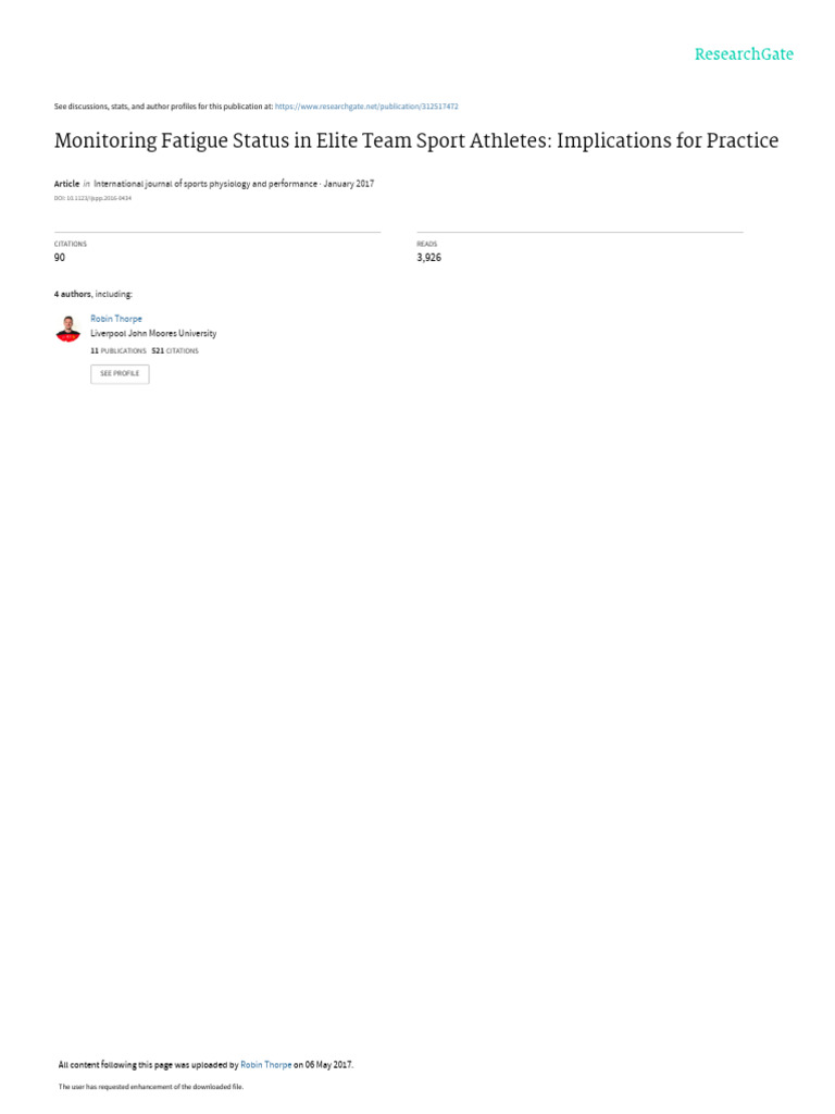 Monitoring Fatigue Status in Elite Team-Sport Athletes | PDF | Heart ...