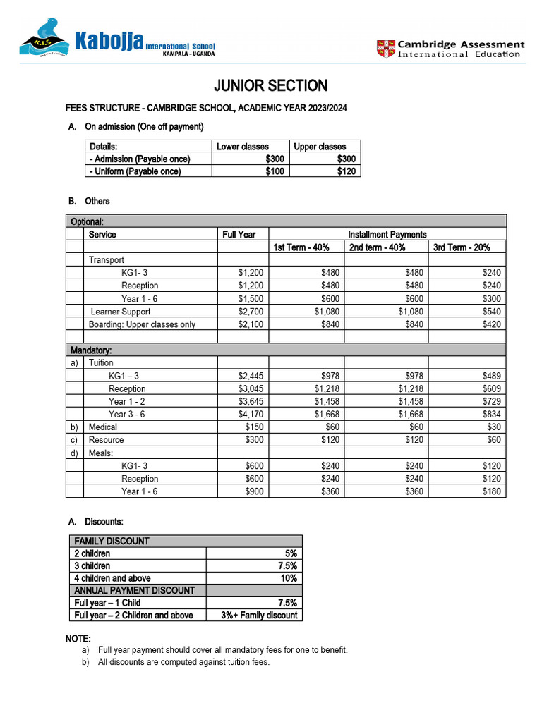Junior School Fees 2023-2024 | PDF | Tuition Payments