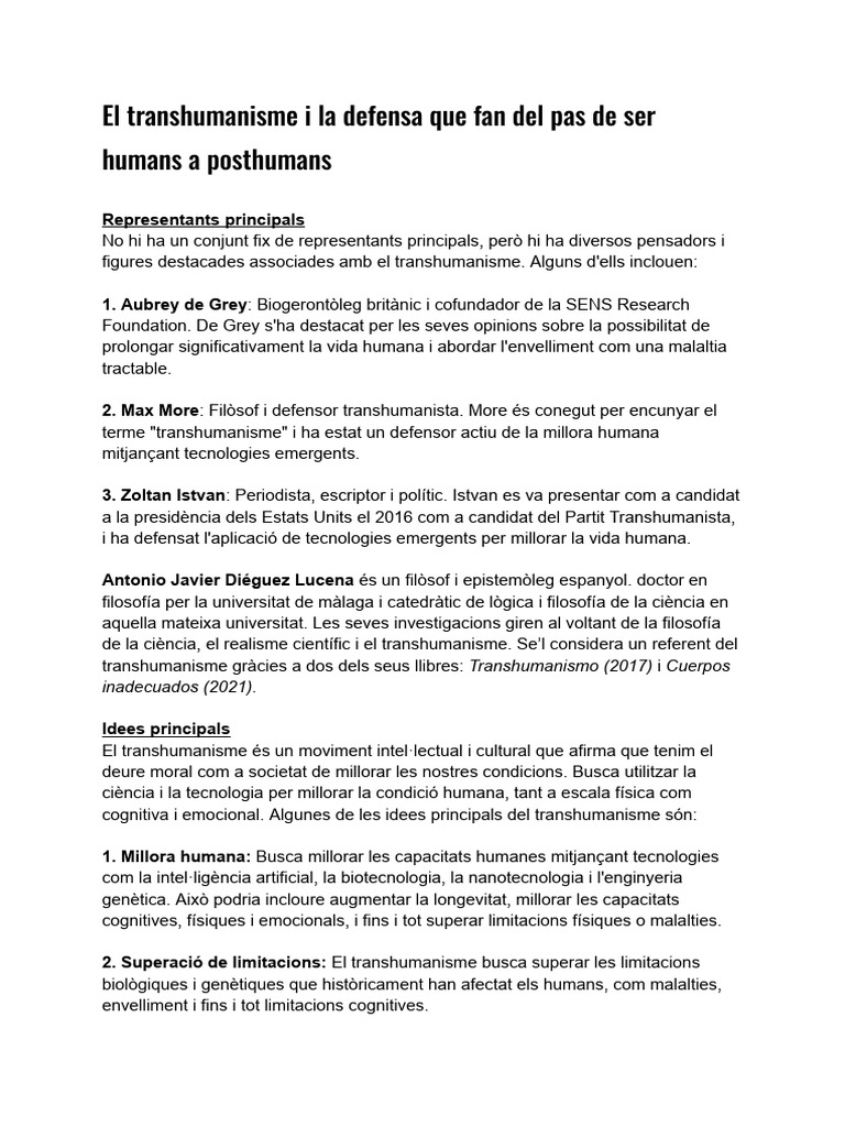 TREBALL FILOSOFIA Posthumanisme | PDF