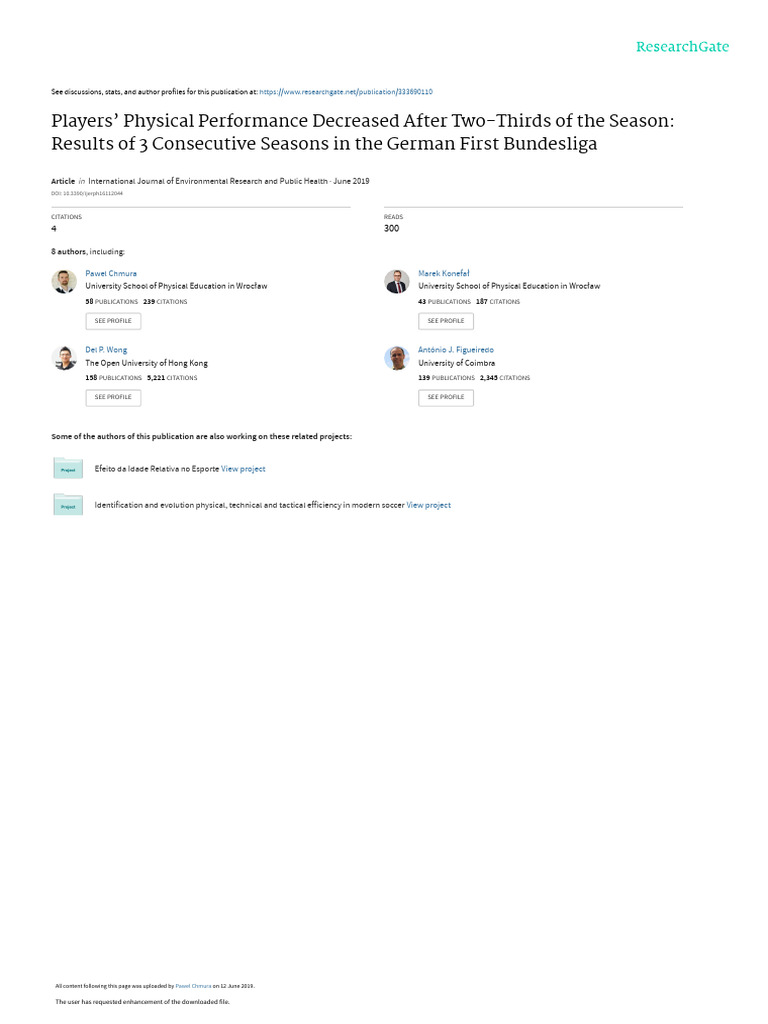 Players' Physical Performance Decreased After | PDF | Mean | Normal ...