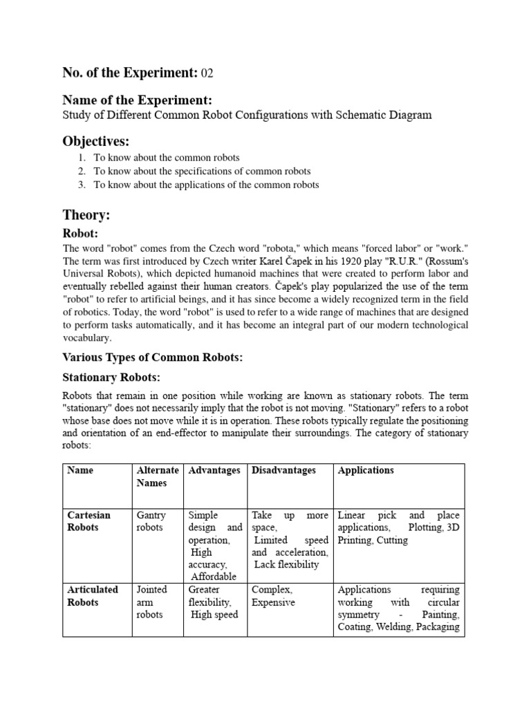 Study of Different Common Robot Configurations With Schematic Diagram | PDF | Robot | Robotics