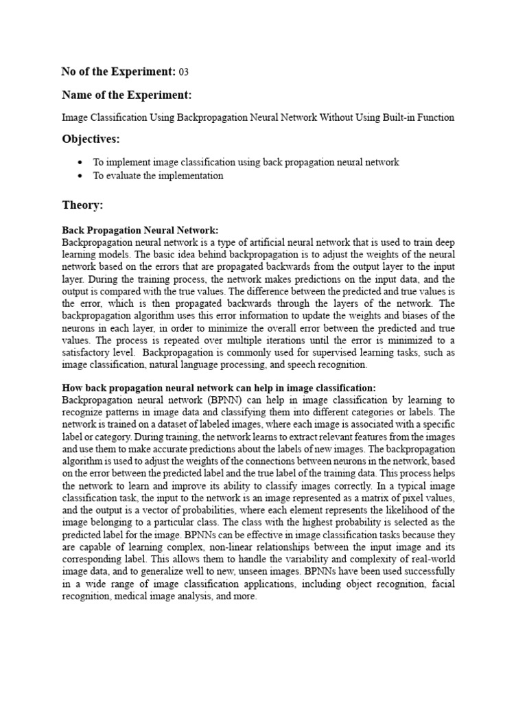 Image Classification Using Backpropagation Neural Network Without Using Built In Function Pdf 8086