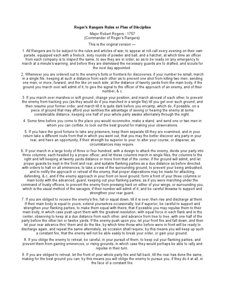 Roger's Rangers Rules | PDF | Ambush | Flanking Maneuver