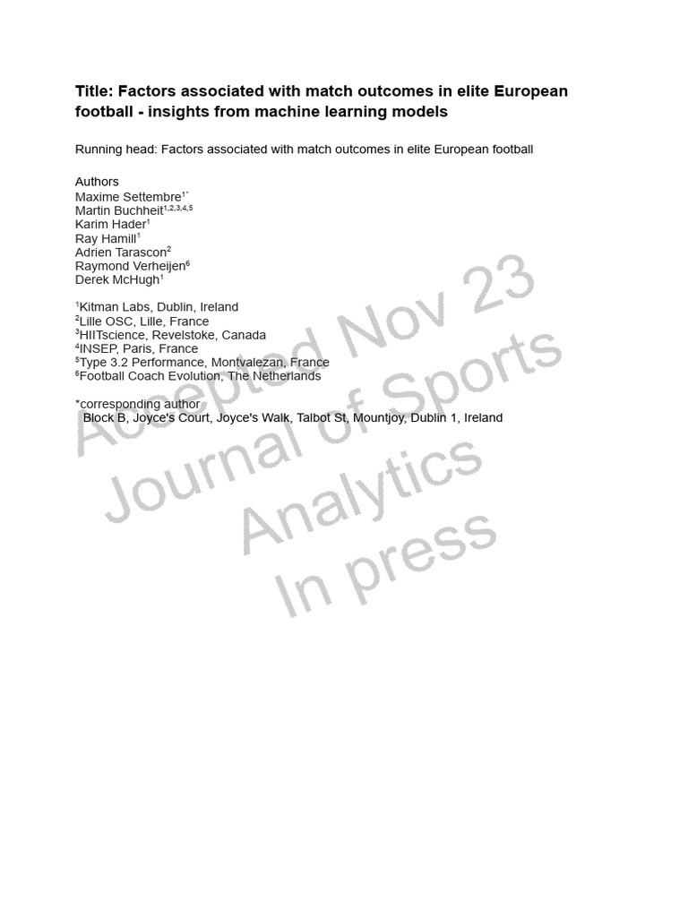 Factors Influencing Elite Football Outcomes | PDF