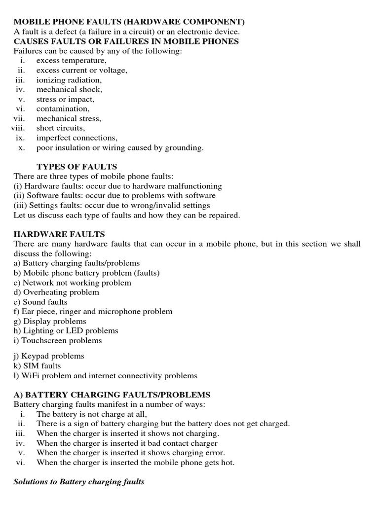 Mobile Phone Hardware Componenet Faults | PDF | Battery Charger | Wi Fi