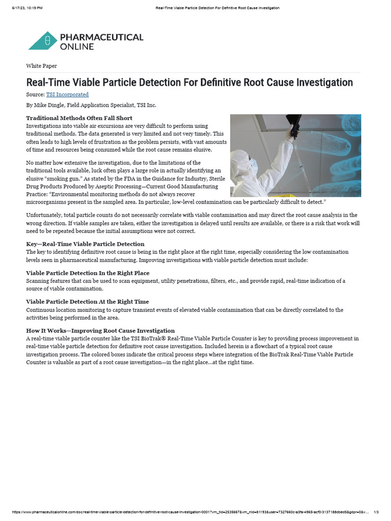 Real-Time Viable Particle Detection For Definitive Root Cause Investigation | PDF | Physical ...