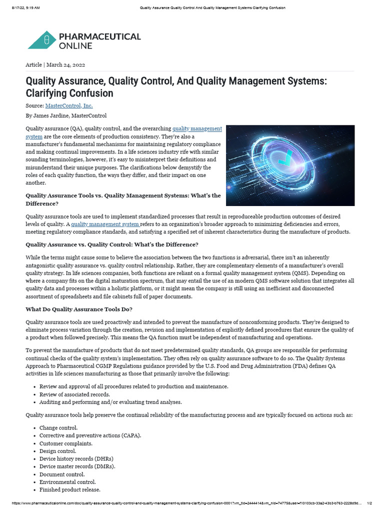 Quality Assurance Quality Control and Quality Management Systems ...