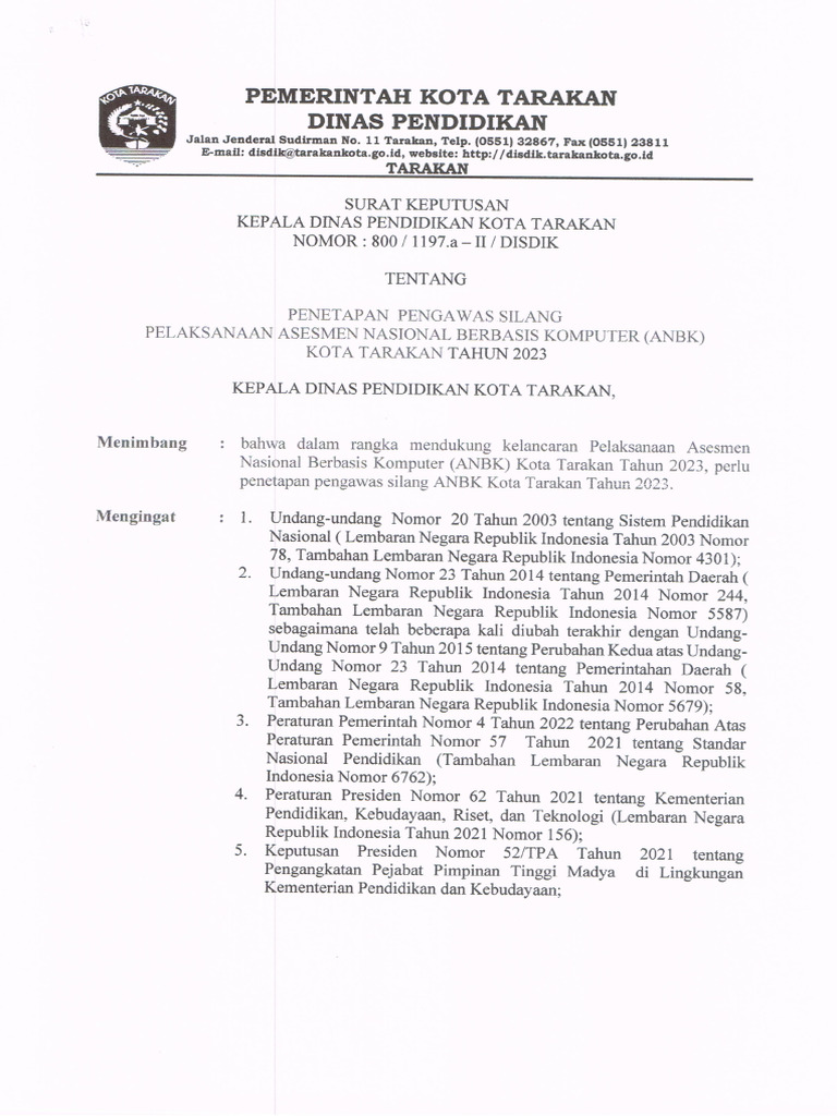 SK Pengawas Silang Anbk 2023 | PDF