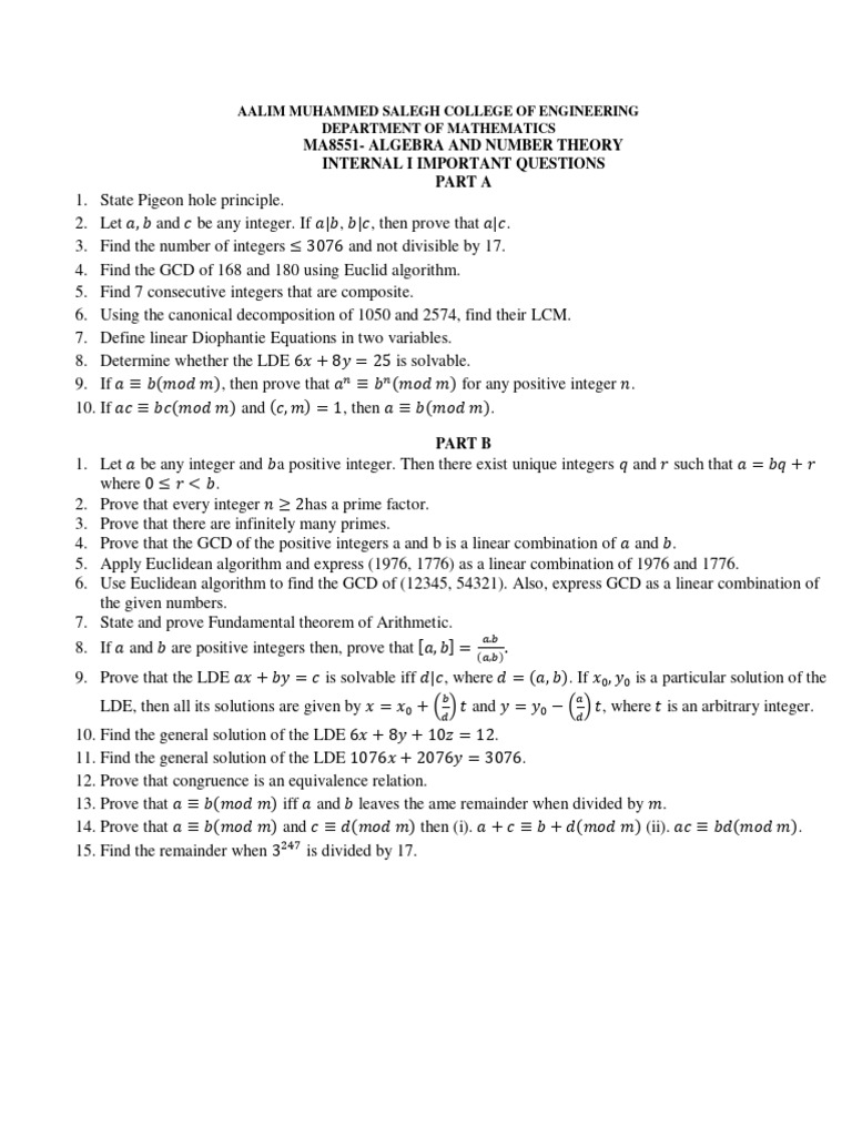 Algebra & Number Theory Prep | PDF