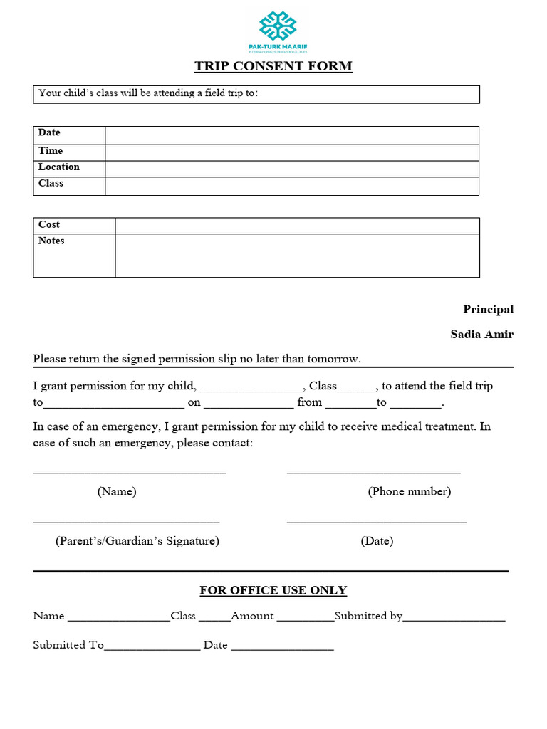 Field Trip Consent Form Template | PDF
