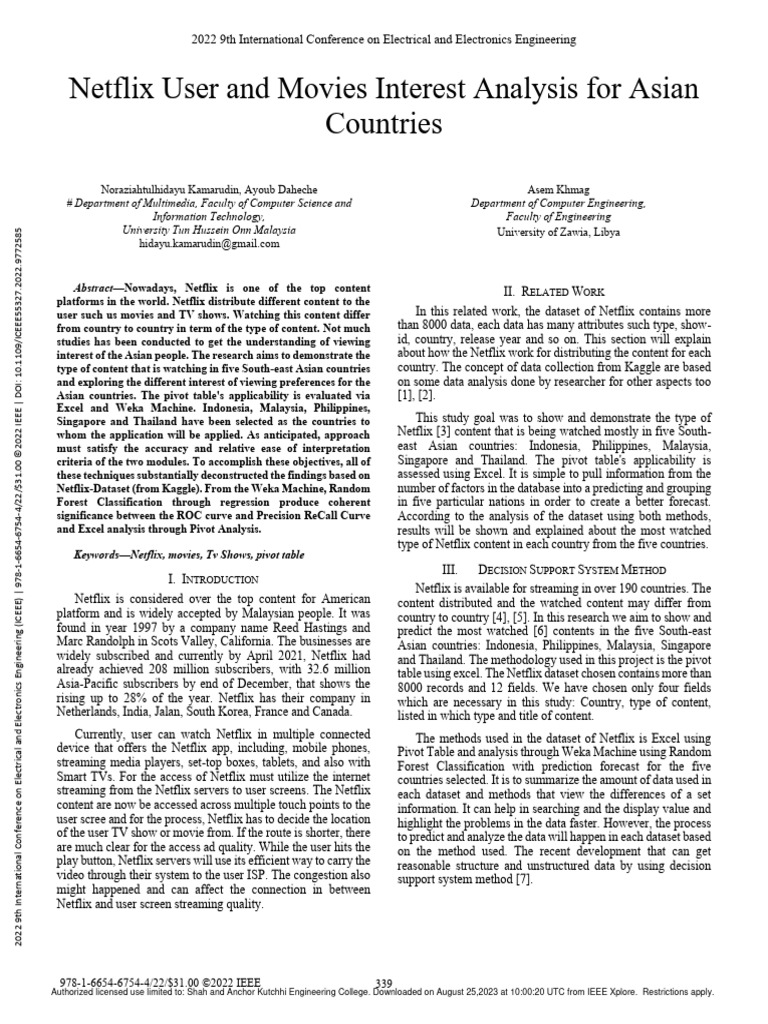 Netflix User and Movies Interest Analysis For Asian Countries | PDF | Computing | Applied ...