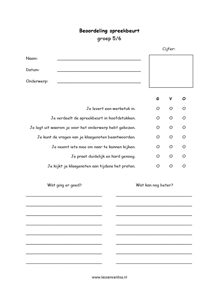 Spreekbeurt Beoordeling Groep 5-6 | PDF