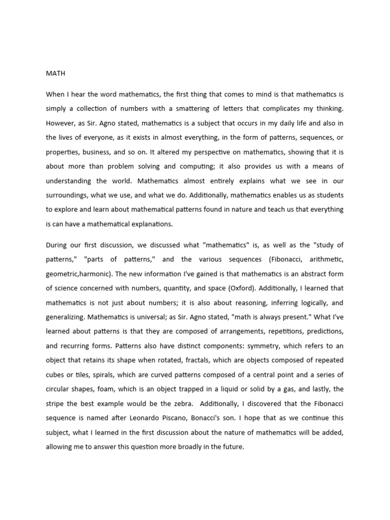 Essay | PDF | Pattern | Mathematics