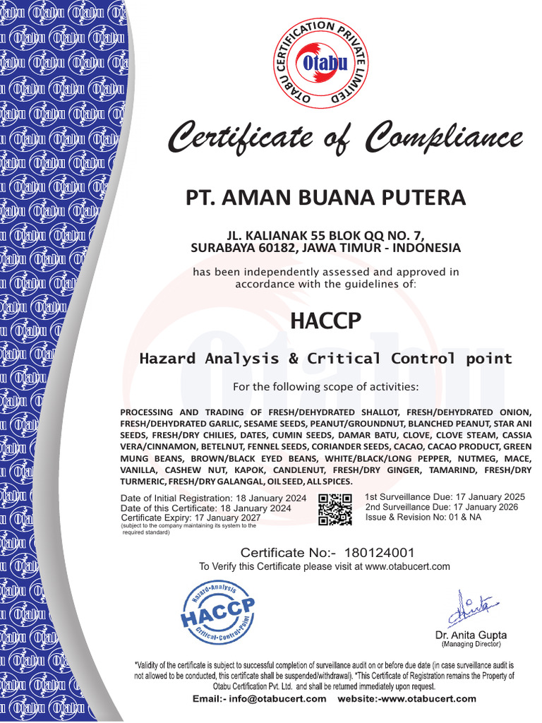 Certificate of Compliance: Otabu | PDF | Peanuts | Spice