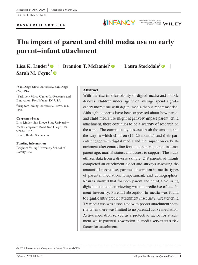 The Impact of Parent and Child Media Use On Early Parent - Infant ...
