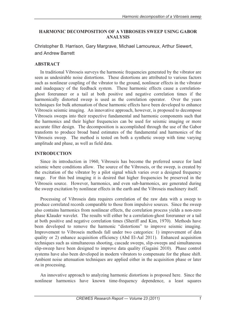 Harmonic Decomposition of A Vibroseis Sweep Using Gaboranalysis | PDF ...