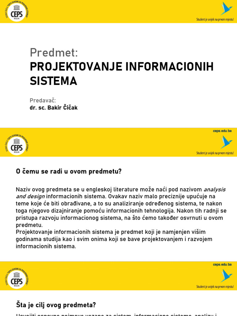 Predmet:: Projektovanje Informacionih Sistema | PDF
