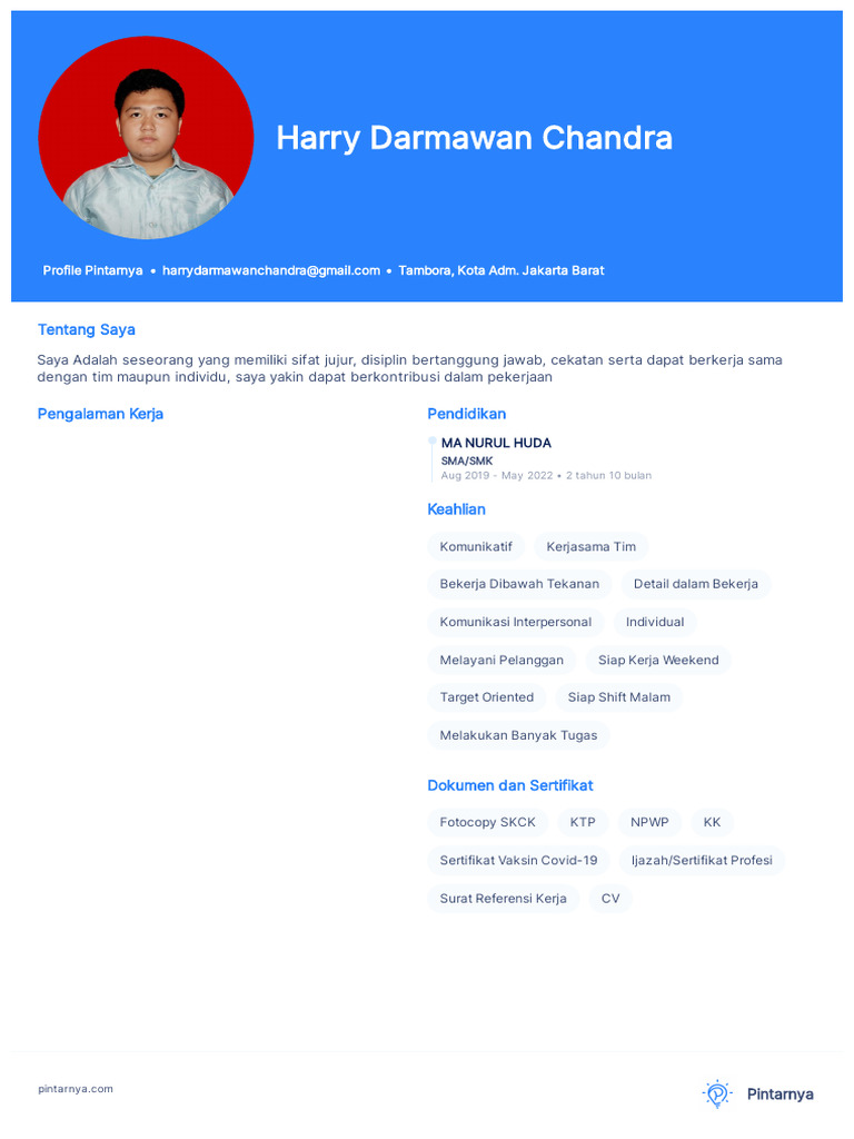 Harry Darmawan Chandra - Pintarnya - CV | PDF