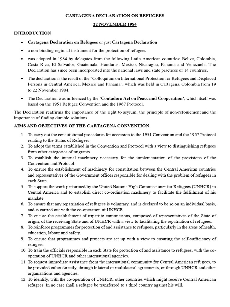 Cartagena Declaration on Refugees 1984 | PDF | Refugee | International Law