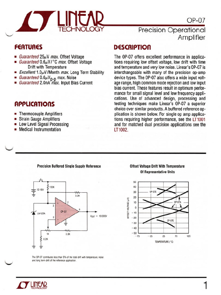Datasheet Opamp Op07 | PDF