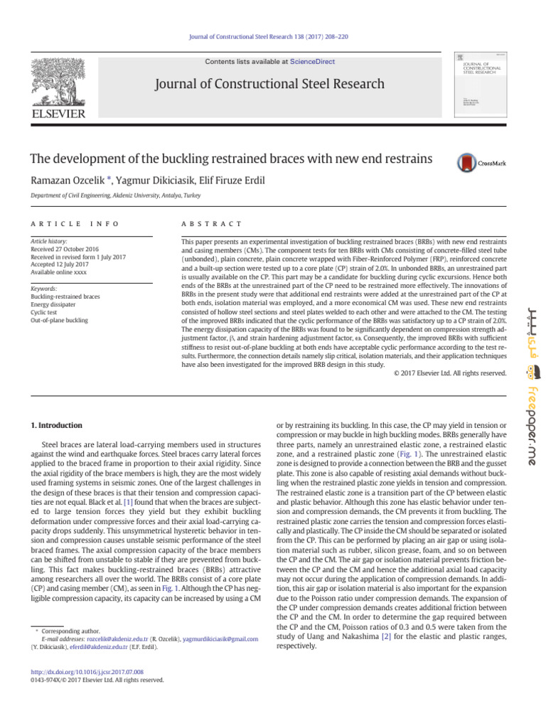 Journal of Constructional Steel Research: Ramazan Ozcelik, Yagmur Dikiciasik, Elif Firuze Erdil ...