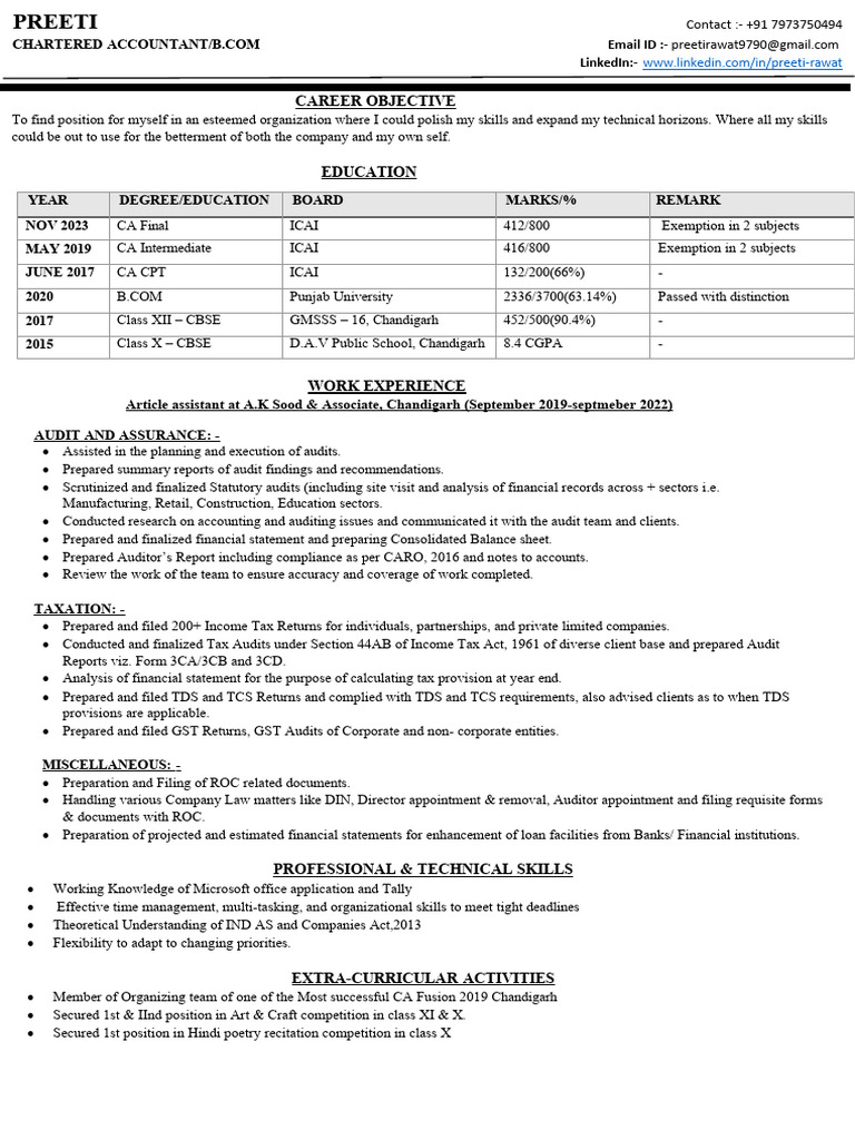 Preeti CV | Download Free PDF | Audit | Financial Statement