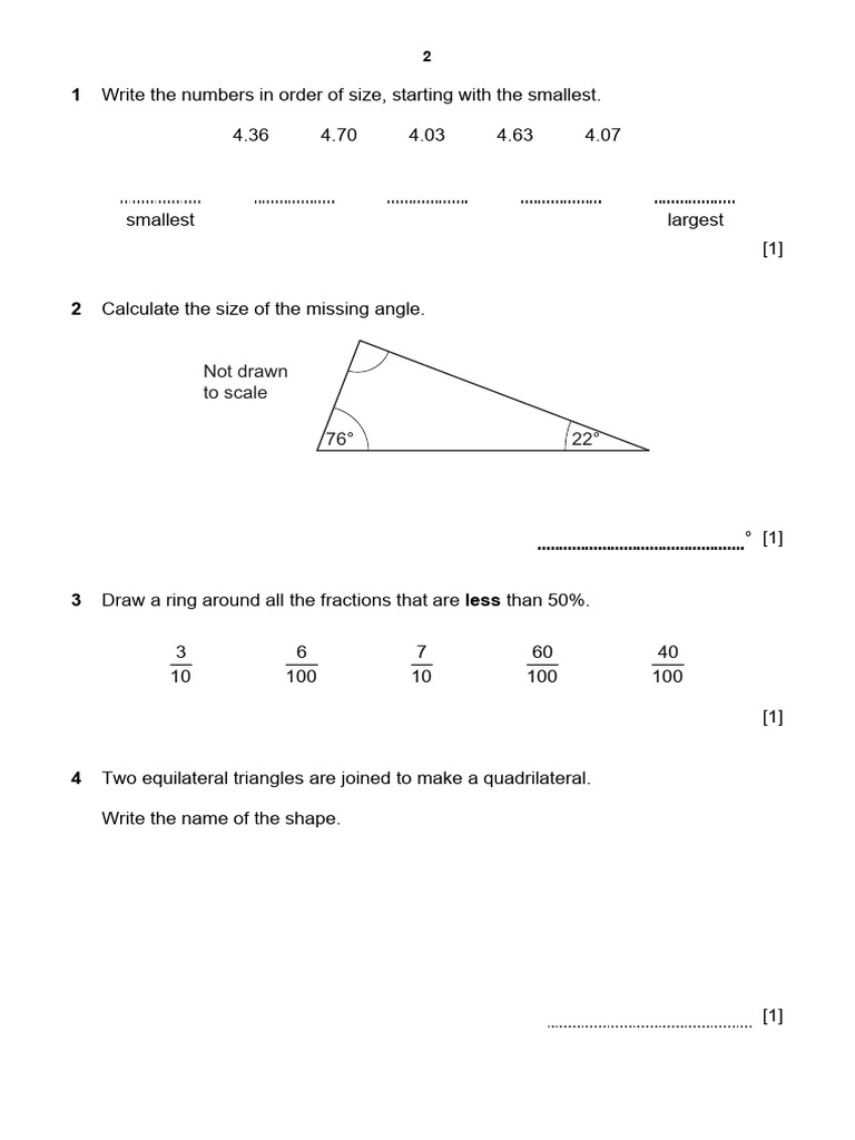 Mathematics Mock Paper 2 | PDF | Rectangle | Elementary Mathematics