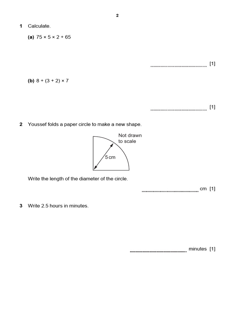 Standard Three Math Mock Paper 1 | PDF | Triangle | Dice