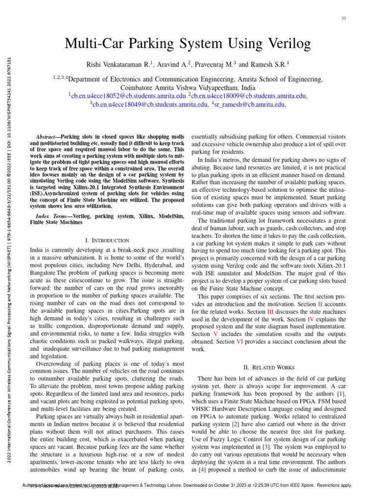 Verilog-Based Multi-Car Parking System | PDF