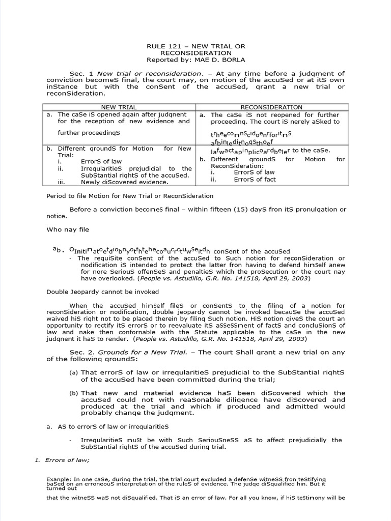 New Trial and Reconsideration Rules | PDF | Double Jeopardy | Trials