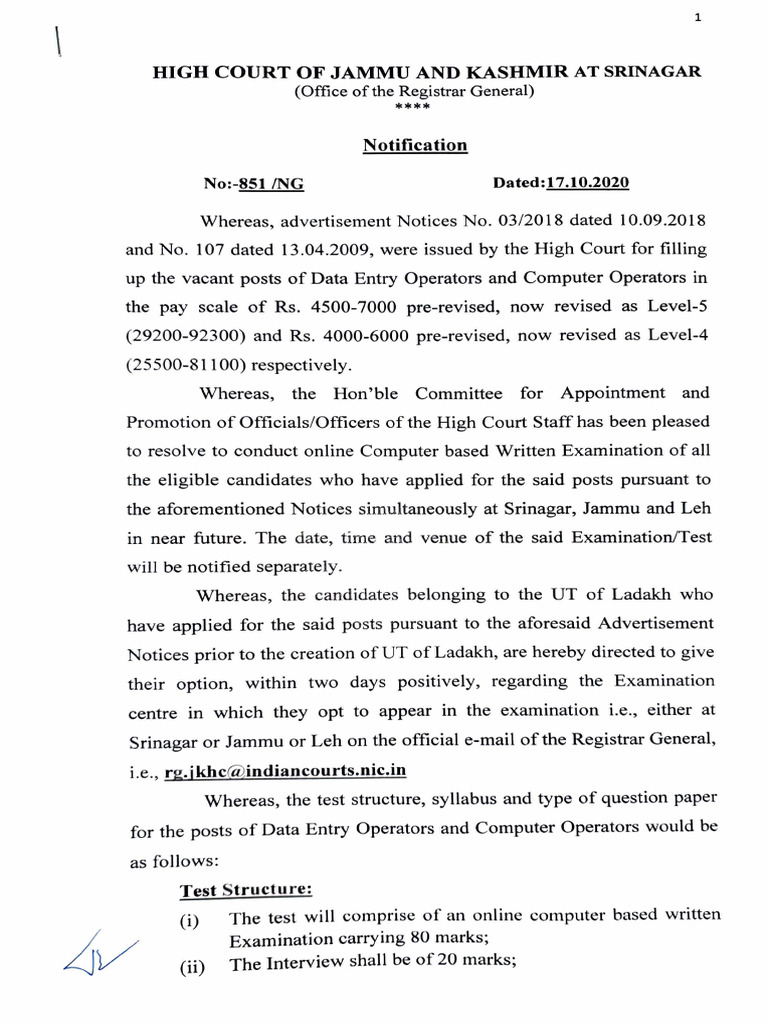 Notification 851 17102020 | PDF | Computer Science | Information Technology