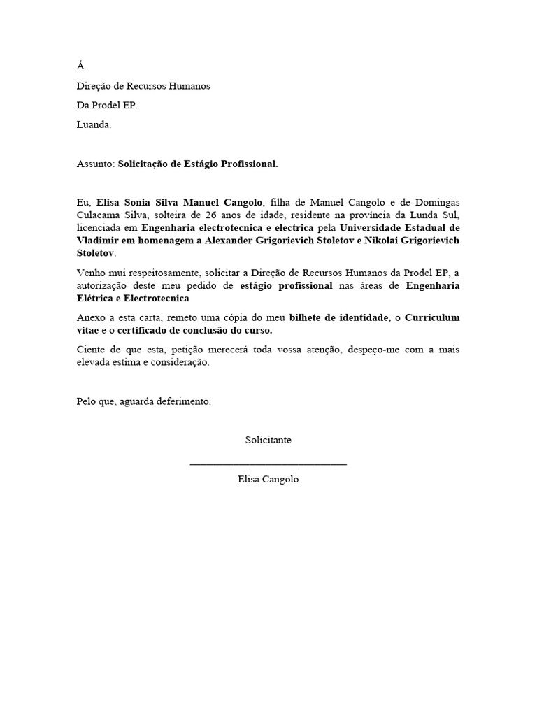 Pedido De Estagio Pdf