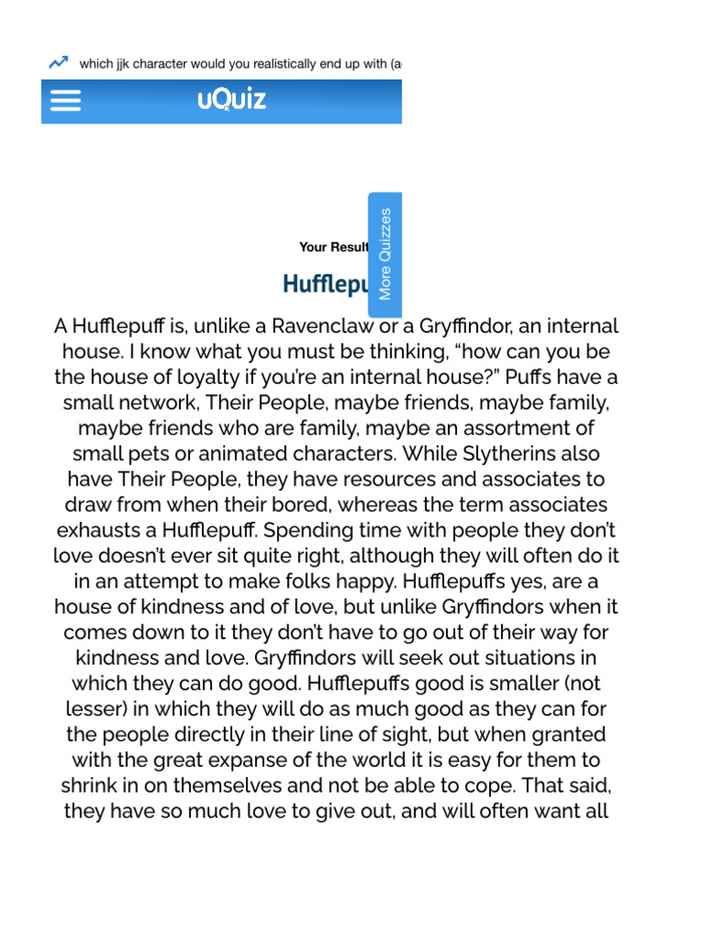 Results For Quiz Hogwarts Houses But Pottermore Can Die by My Blade | PDF