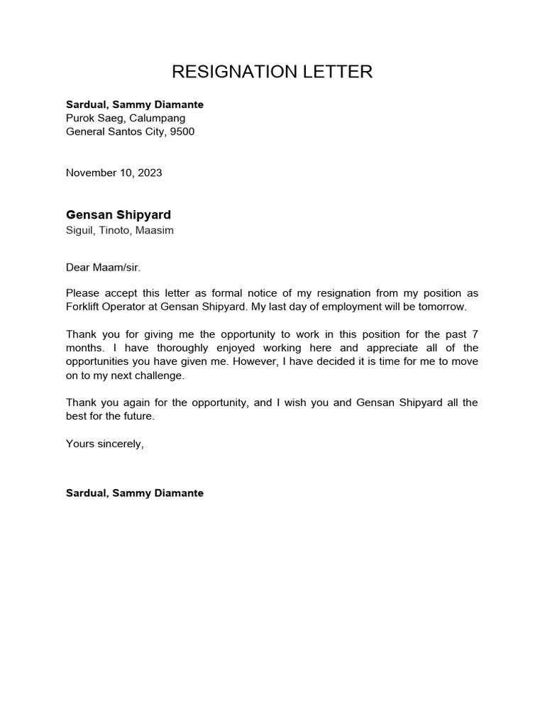 SEEK Free Resignation Letter Template | PDF