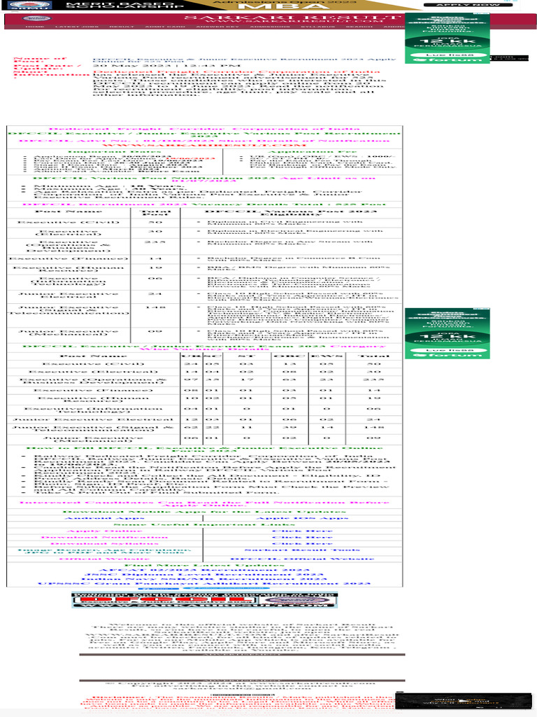 DFCCIL Various Post Online Form 2023 For 525 Post | PDF | Recruitment | Mobile App