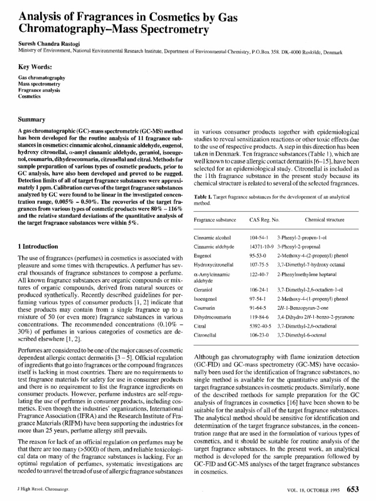 Analysis of Fragrances in Cosmetics by G | PDF | Gas Chromatography ...